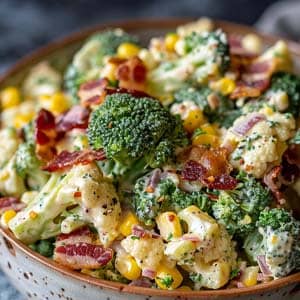 Creamy Broccoli, Cauliflower, Corn, and Bacon Salad – Masters of ...