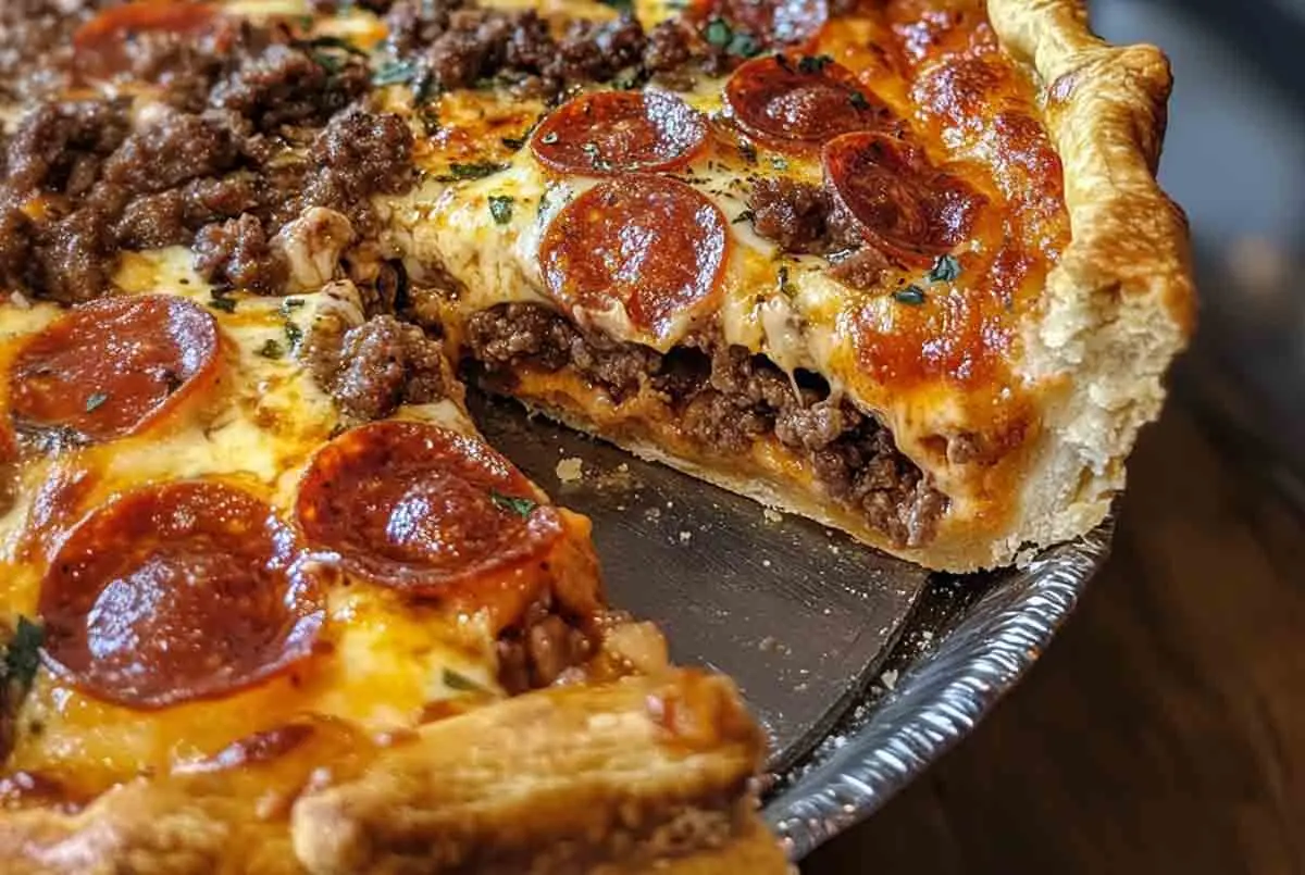 Deep Hamburger Sausage & Pepperoni Pie