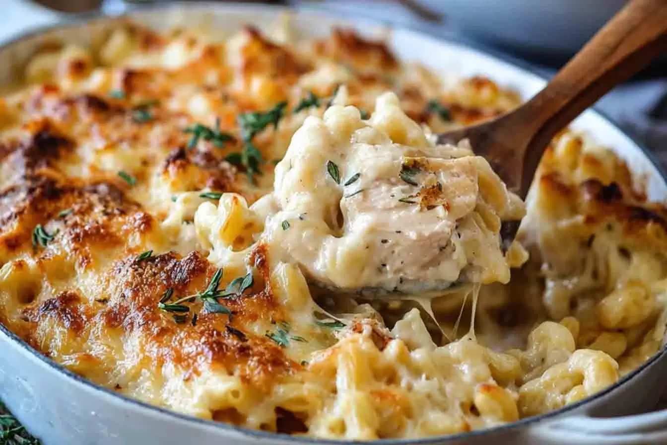 French Onion Chicken Macaroni Cheese - Cozy & Cheesy Bake